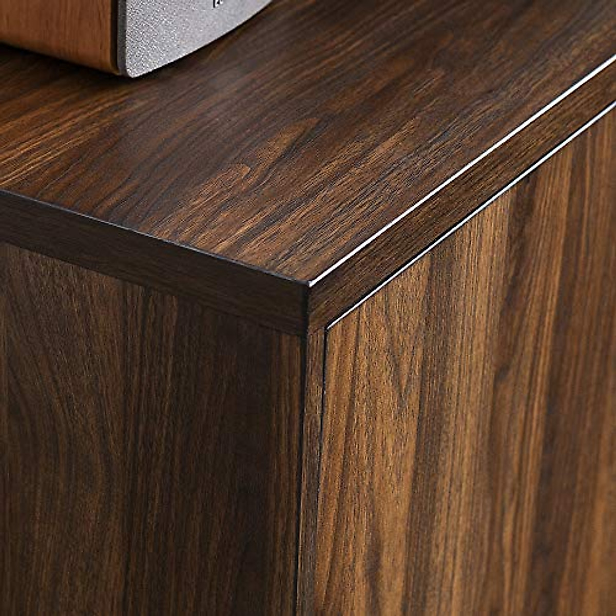 Walker Edison Modern Wood TV Stand with Record Storage for TV's up to 65" Flat Screen Universal TV Console Living Room Storage Cabinet Doors Shelves Entertainment Center, 60 Inch, Dark Walnut