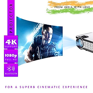 Egate Bluetooth Projector, Full HD 1080p Native with 4k TV stick support, 300 ANSI, 210" Max Screen Size | Inbuilt Speaker | AV, VGA, HDMI, SD Card, USB, Audio Out | (i9 Pro-Max, Black)