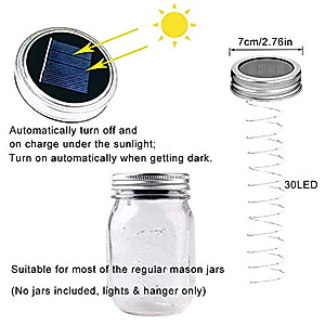Solar Mason Jar Lid Lights, 10 Pack 30 LED Waterproof Firefly Fairy Lights with Hangers(No Jars), Outdoor Starry String Lights for Patio Yard Garden Wedding Lantern Decor (Cool White)