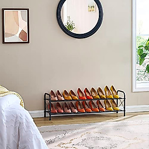 Hoctieon 2 Tier Shoe Rack for Closet, Shoe Rack FreeStanding, Entryway Shoe Shelf, Shoe Storage Organizer, Durable Mesh Style Shoe Rack, Black