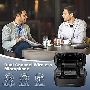Probox BT08 Wireless Lavalier Microphone with Noise Cancellation, 650ft Transmission Range, 20H Battery Life, Compact All-in-One Lapel Microphone System for DSLR Camera/iPhone/Android/PC/Streaming