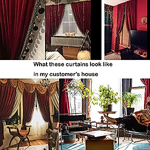 Luxury Pom Poms Curtain for Living Room Blackout Velvet 2 Panels Curtains Set Luxury Tassel Bedroom Curtains (Burgundy, (50W×84L)×2)