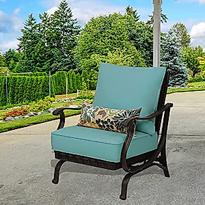 Aoodor 24” x 24” Patio Furniture Outdoor Deep Seat Single Chair Sofa Cushion Back Olefin Fabric Slipcover Sponge Foam - Blue Color Set of 6 (2 Back 2 Seater 2 Pillow)