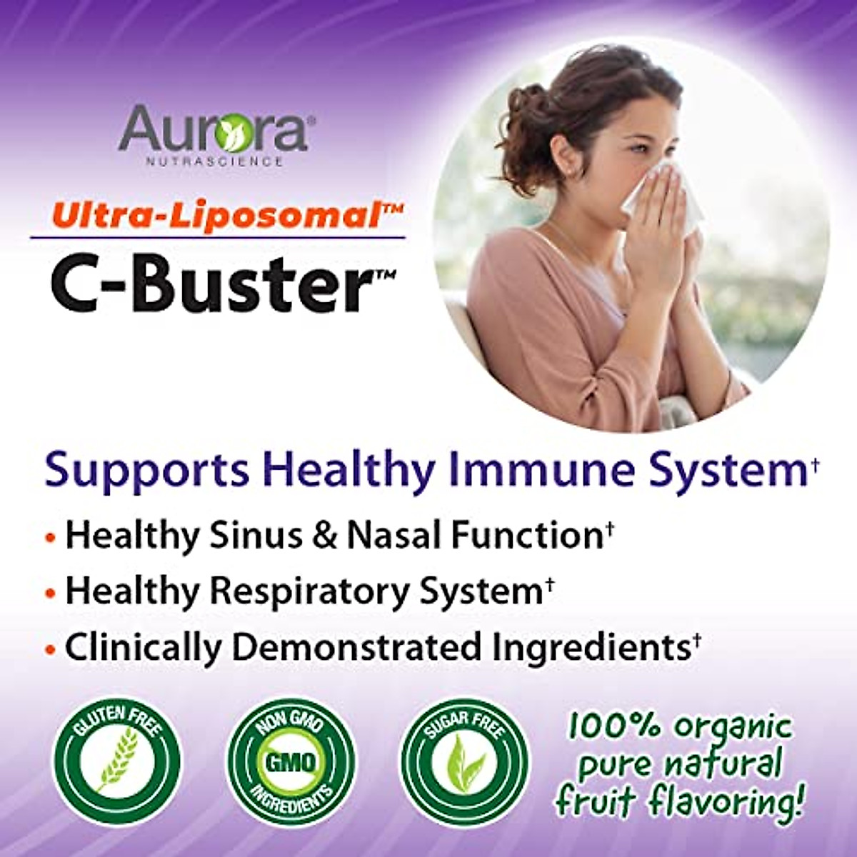 Aurora Nutrascience Ultra Liposomal C-Buster Immune System Support, Vitamin C, Vitamin D, Zinc, Elderberry, Pelargonium, Vitamin K & Ginseng, 30 Packets, 10 ML