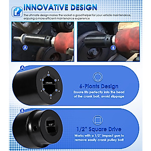 For Honda 19mm Crank Bolt Socket 77080 Harmonic Balancer Socket Tool, 3 Times Momentum Power of Standard Impact Socket
