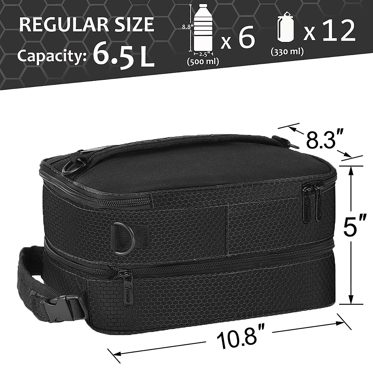Tirrinia Expandable Insulated Lunch Bag, Leakproof Flat Lunch Cooler Tote with Shoulder Strap for Men and Women, Suitable for Work & Office, Black