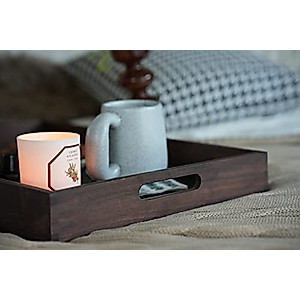 CRAZYWOOD 22x13 Inches Walnut with Carry Handle Black Ottoman Tray Serve Tea Coffee or Breakfast in Bed Classic Wooden Decorative Serving Tray