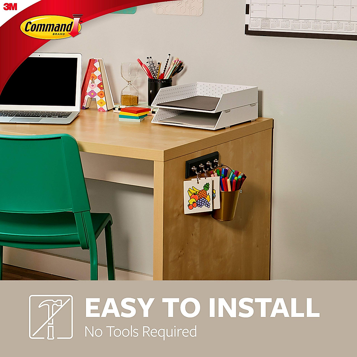 Command Key Rail, Holds up to 2 lb, 8-inch Rail with 4 Key Hooks and 6 Command Strips, Slate, Removable Key Hooks for Entryway or Hallway, Hang Keys, Hats, Dog Leashes, and Accessories