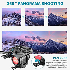 Neewer Metal Heavy Duty Video Camera Tripod Fluid Drag Pan Head with 1/4 and 3/8 inches Screws Sliding Plate for DSLR Cameras Video Camcorders Shooting Filming, up to 11 pounds/5 kilograms
