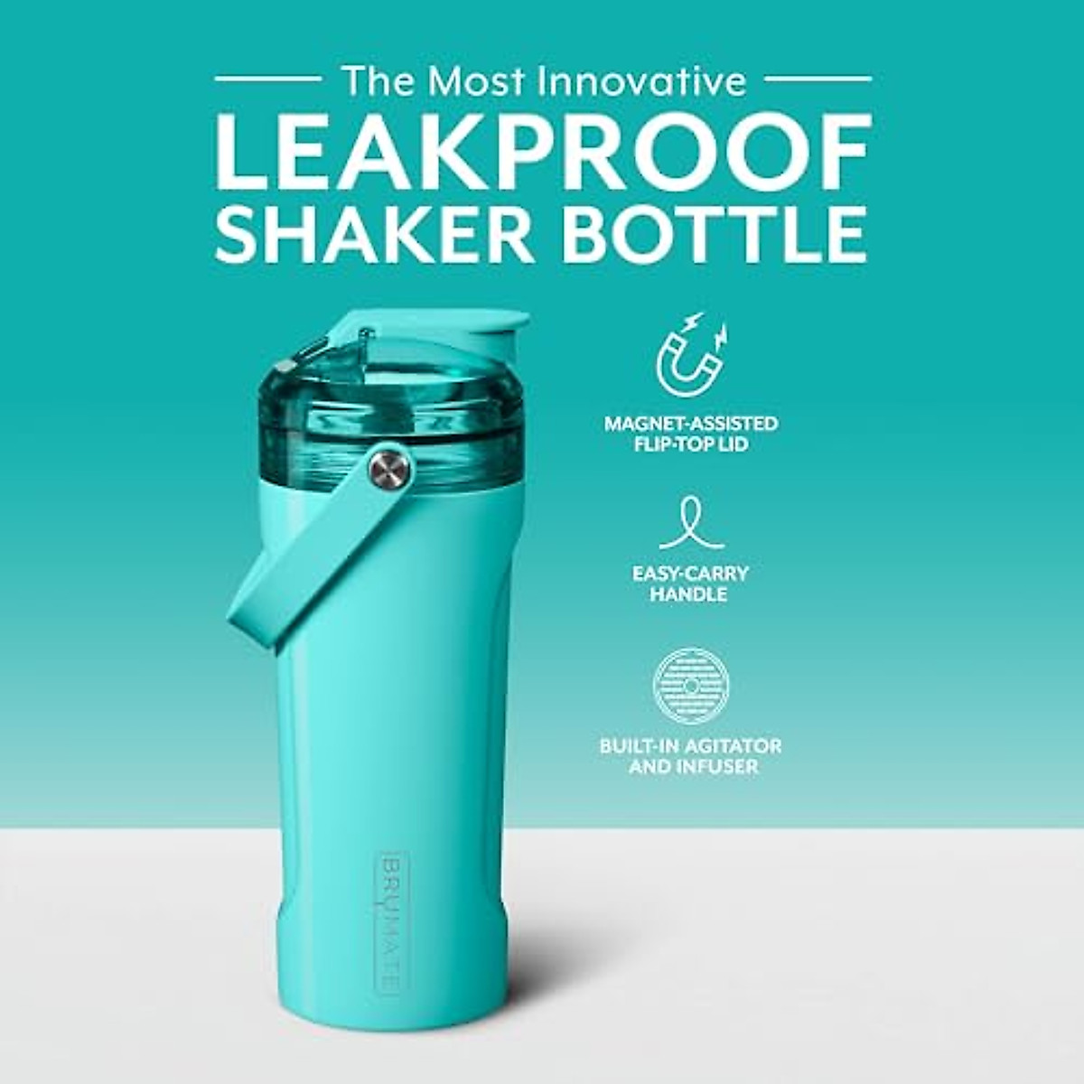 BrüMate MultiShaker Blender Shaker Bottle | 100% Leakproof Insulated Stainless Steel The Perfect Shaker Cup, Protein Shaker Bottle, and Pre Workout Bottle for the Gym | 26oz (Aqua)