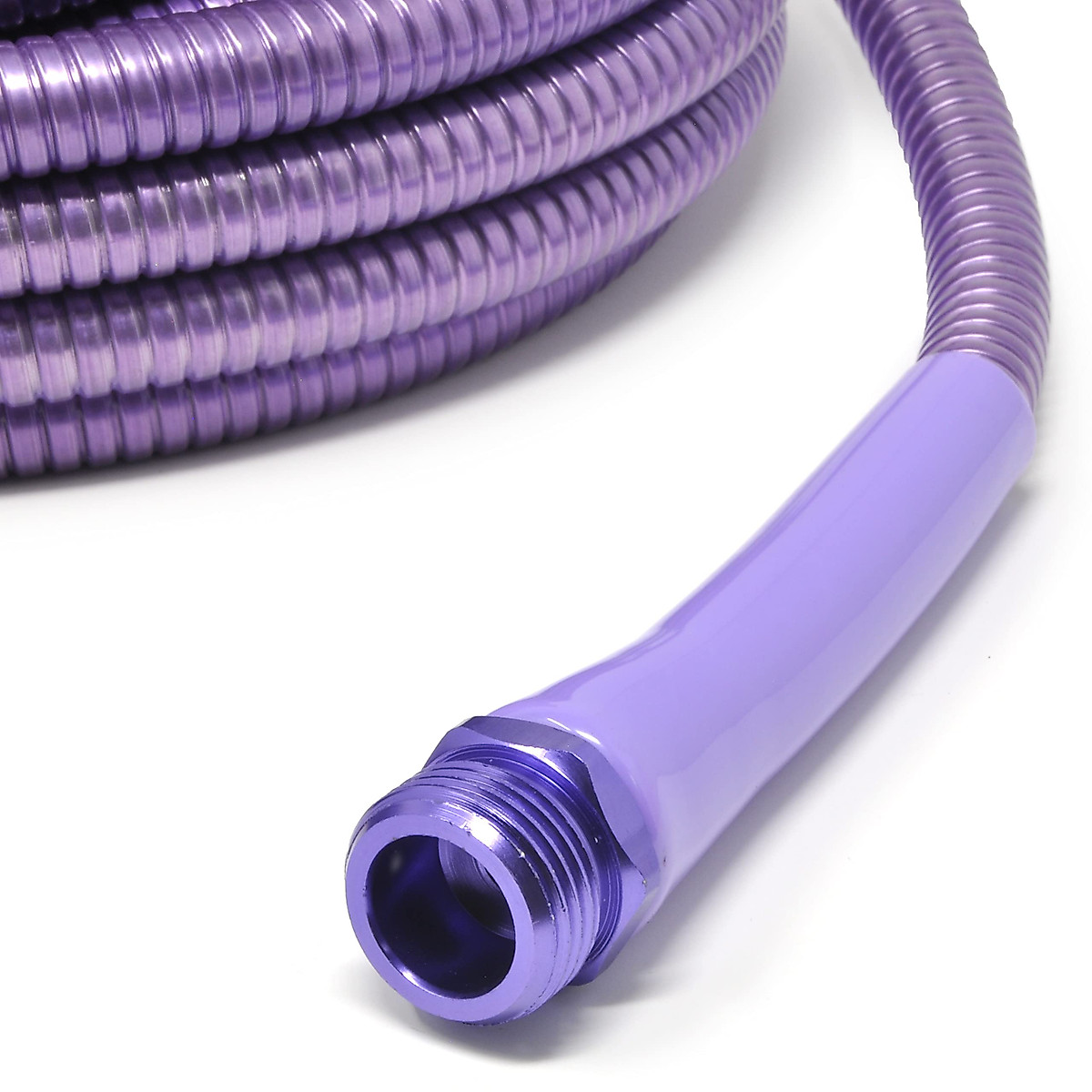 Bernini Chroma Metal Garden Hose 50 Ft Super Flexible Garden Hose, Lightweight No Kink Puncture Resistant Brightly Colored 304 Stainless Steel Hose With Patented Power Couplers (Purple)