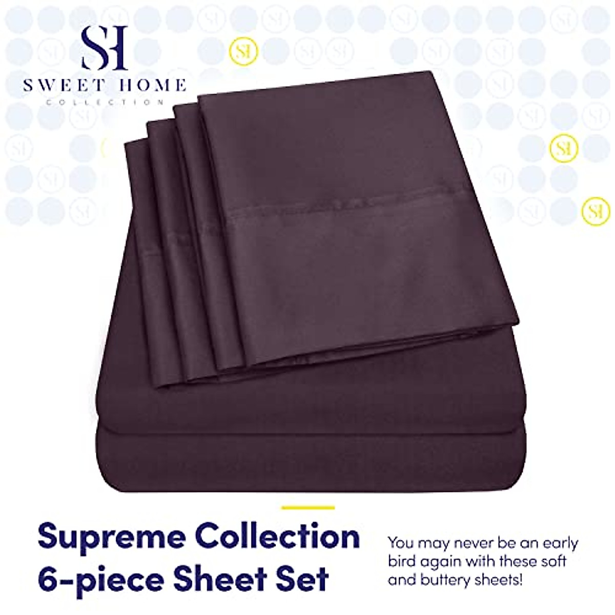 Sweet Home Collection 6 Piece 1500 Supreme Collection Brushed Microfiber Deep Pocket Sheet Set-2 Extra Pillow Cases, Great Value, Rv Short Queen, Purple