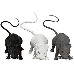 XONOR Halloween DÃcor Set of 3 Realistic Looking Spooky Mice Rats, Super Large Plastic Mouce for Best Halloween Decoration, 3 Colors (White & Black & Grey)