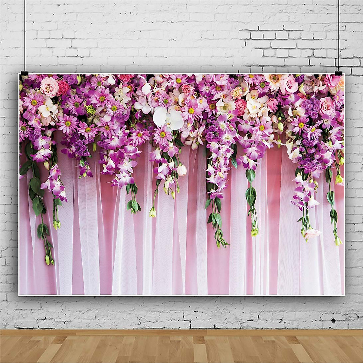OERJU 10x8ft Wedding Backdrop for Reception Purple Flowers Curtain Floral Mother's Day Background for Photography Bridal Shower Decor Banner Anniversary Supplies Wedding Photo Background