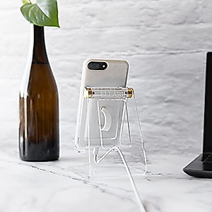 ELLÁRI - Phone Stand for Office Desk Adjustable Angle Clear Acrylic Compatible with Loopycases, Popsockets, All Kickstands, Kindle, Small Tablets, iPhone, Samsung, LG, Google