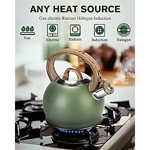 Hauce Radio Tea Kettle Stovetop, 2.1 Quart Stove Top Whistling Tea Kettle, Teapot Kettles with Food Grade Stainless Steel and Wood Pattern Folding Handle, Suitable for All Heat Sources