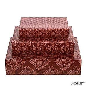 HOSLEY Storage Farmhouse Memory Book Boxes Set of 3, Red Brown & Gold,12", 10", 8" H.