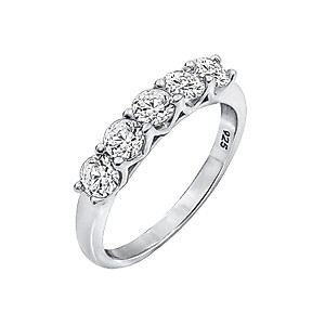 DIAMONBLISS Platinum Clad Sterling Silver 100-Facet 5-Stone Cubic Zirconia Band Ring (7)