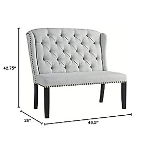 Signature Design by Ashley Jeanette Casual Tufted Back Dining Bench or Sette with Nailhead Trim, Gray