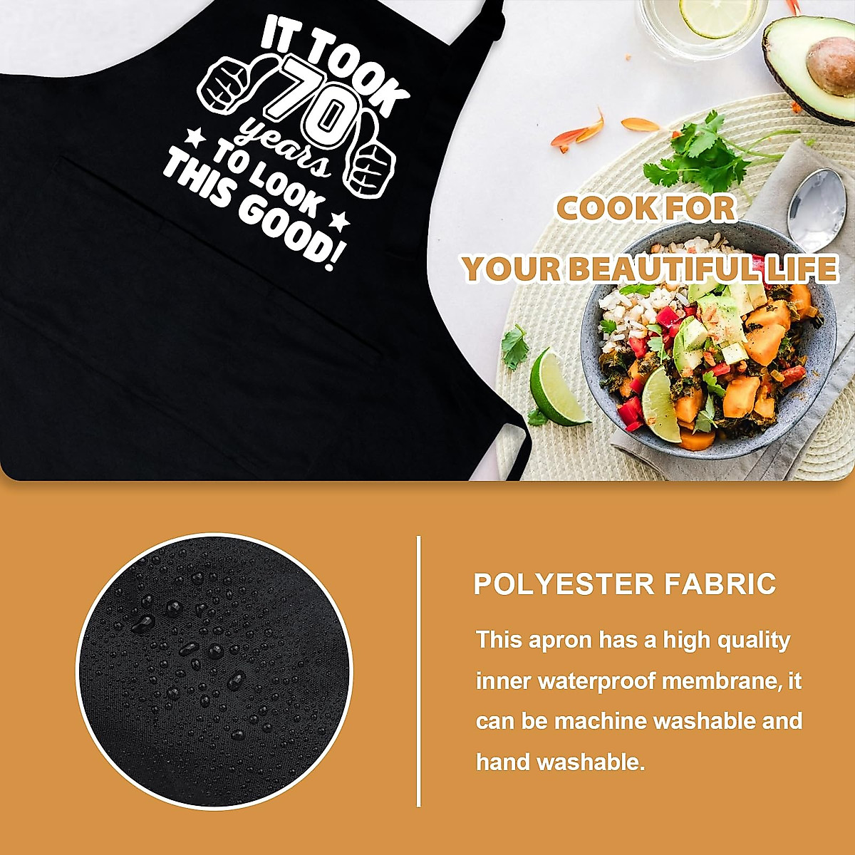 70th Birthday Gifts for Men Women, 1954 Happy 70th Birthday Gift Ideas, 70th Chef Aprons for Men with 3 Pockets, Funny Cooking Aprons for 70 Years Old Men, Women, Husband, Wife, Dad, Mom, Friends