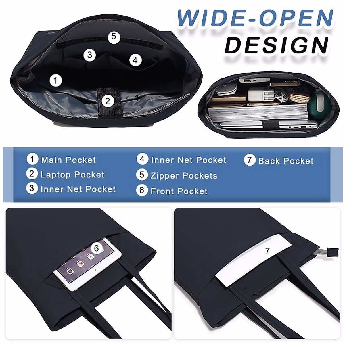 BASICPOWER Tote Bag for Women, Lightweight Shoulder Purse Laptop Work Gym Bag for Gym, Travel, Work