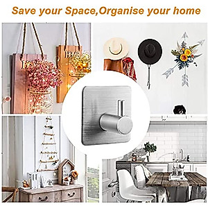 KK5 3M Adhesive Wall Hooks - 2 Pack SUS304 Stainless Steel Hangers| Brushed Heavy Duty Wall Hooks| for Towels Keys Robes Hooks On Door Wardrobe Closet Bathroom Kitchen