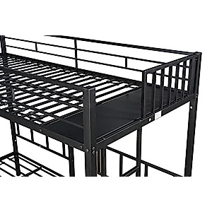 Eafurn Metal Triple Bunk Beds, Twin-Over-Twin & Twin Bunk Bed with Guardrails and Ladder, 3 in 1 L Shaped Detachable Bunk Bed for Family, Kids Teens Adults Boys Girls, No Box Spring Needed