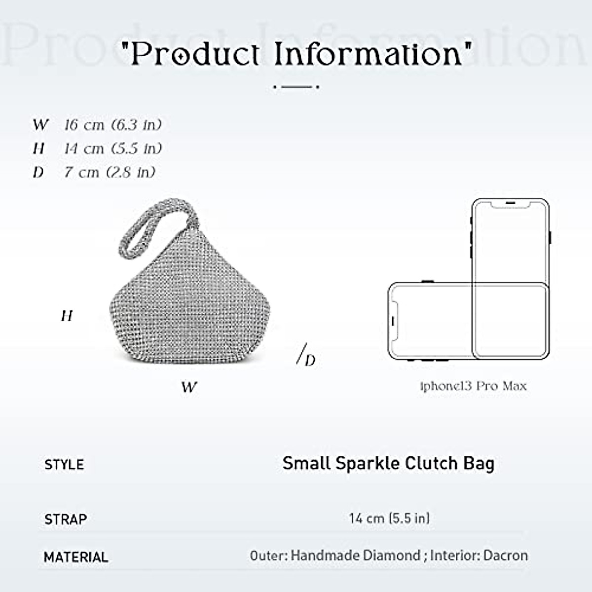 JAMBHALA Women Evening Clutch Bag Small Triangle Rhinestone Bling Wrist Purses for Party Wedding (Silver)