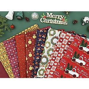 Christmas Fabric Squares Quilting Fabric Patchwork, 50 x 50 cm/ 19.68 x 19.68 Inches Bell Snowflake Snowman Precut Fabric for Sewing DIY Quilting Supplies Xmas Sewing Crafting Gift Wrapper Decor
