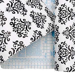 Helianthusun 14.7 feet Wallpaper Roll Black Damask Peel and Stick Wall Decor White Vinyl Paper Self Adhesive Cabinet Shelf Liner Revamp Furniture Looking (S-177x17.7 inches)