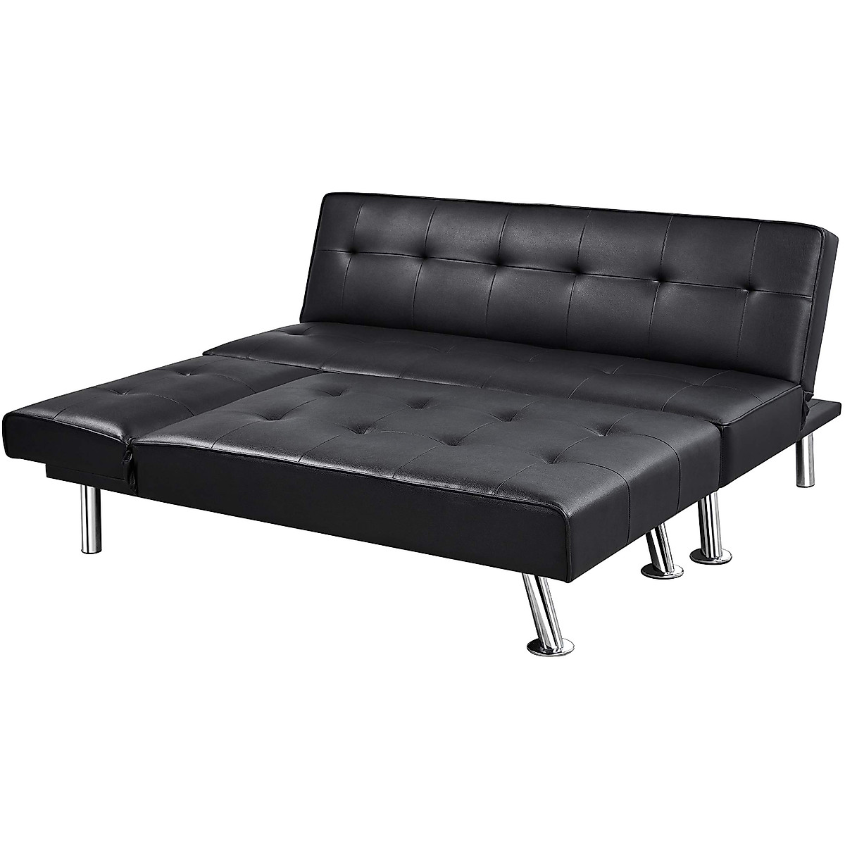 Yaheetech Convertible Sectional Sofa Couch L-Shaped Couch Faux Leather Sofa Bed Sleeper for Living Room Small Space Black