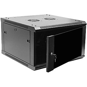 NavePoint 6U Server Rack Enclosure - 23.6” Deep, 6U Wall Mount Network Cabinet with Locking Glass Door for 19” IT Equipment, 6U Network Rack with 2 Fans, Removable Side Panels, Black