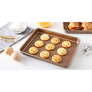 HYTK Small Cookie Cake Brownie Baking Sheet Pan Set 11 X 9 Inch Toaster Oven Replacement Tray Bakeware Nonstick 2X Thicken High Carbon Steel BPA Free