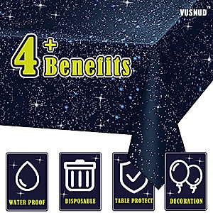 Vusnud 3 Packs - Space Tablecloth, Galaxy Themed Plastic Table Cover, Disposable Plastic Star Party Table Cover, 54’’ x 108’’, Fit for 8 Ft Table, for Birthday Home Decoration