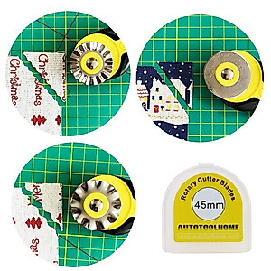 AUTOTOOLHOME 45mm Rotary Cutter Set with 9 Pack Replacement Rotary Blades Skip Rotary Blades Pinking Rotary Blades for Sewing Fabric Leather Quilting Cutter Paper Perforating Tool