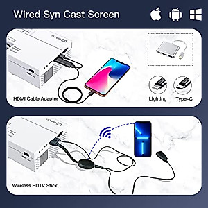 Mini Projector for iPhone, Full HD 1080P Supported Video Projector, 9000L Home Theater Movie Projector Compatible w/ TV Stick HDMI VGA USB AV Android/iOS