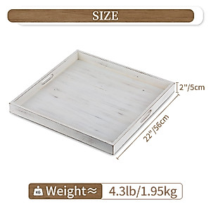 Hanobe Square Large Ottoman Tray: Extra Large Serving Wooden Trays Rustic Decorative Tray for Ottoman Coffee Table with Handles for Living Room White