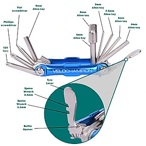 VeloChampion 14 in 1 Blue Multifunctional Bike Repair Cycling Multitool with Storage Case. Compact, Portable and Built to Last