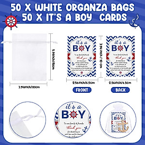 Menkxi 50 Set It's a Boy Anchor Keychain 50 Nautical Baby Shower Thank You Cards and Organza Bags for Baby Shower Nautical Party Gifts Ocean Wedding Favors