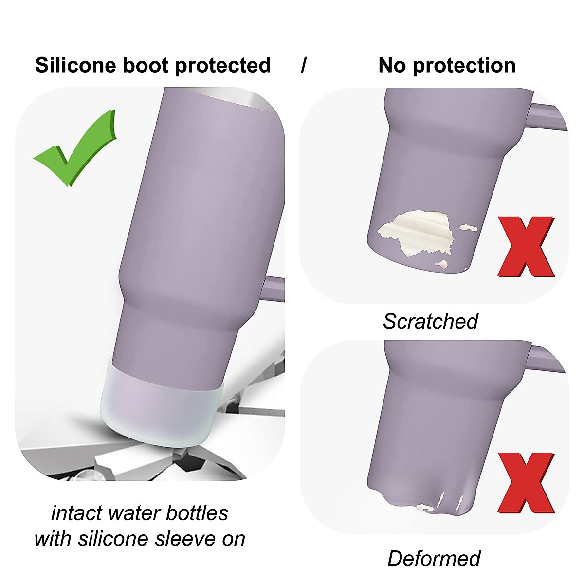 MetaProDAO 2Pcs Silicone Boot for Stanley 40 oz Quencher Tumbler with Handle & Stanley IceFlow 20oz 30oz, Protective Water Bottle Bottom Sleeve Cover, Stanley Cup Accessories (white)