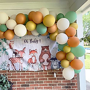 HEETON Woodland Baby Shower Party Supplies Decorations Boxes Fox Balloon Oh Baby Welcome Baby Banner Creatures Fawn Animal Friends Garland Backdrop Cake Cupcake Topper for Girl Boy Gender Reveal