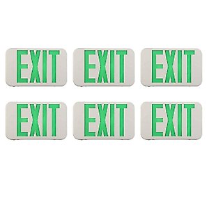 SPECTSUN 6PACK LED Exit Sign with Battery Backup,Green Exit Light-Hardwired Combo Exit Sign,120V/277V Wired Exit Sign with Arrow,Wall Mount/Ceiling Exit Sign White,Emergency Fire Exit Light Corded