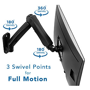 Mount-It! Monitor Wall Mount Arm | VESA Wall Mount Monitor Arm | Full Motion Gas Spring Arm Fits 13 15 17 19 20 22 23 24 27 30 32 Inch Screens with 75 or 100 VESA Patterns | Camper RV Compatible