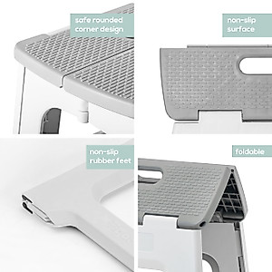 Vigar Compact Step Stool Foldable, 12-1/2-inch Step Stools for Adults up to 330 Pound, Lightweight Stool, Non-Slip Folding Step Stool, Rococco Black