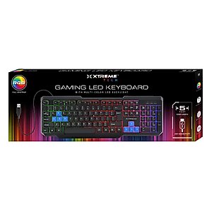 Xtreme LED Gaming Keyboard for Desktop Computers, RGB Multicolor Flow Effects, Universal Support with 5ft USB Cord
