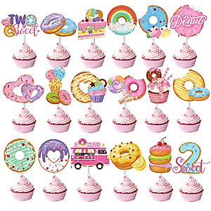36pcs Donut Cupcake Toppers - Donut Birthday Party Supplies - Grow Up Theme - 2nd Birthday Cake Topper Decorations