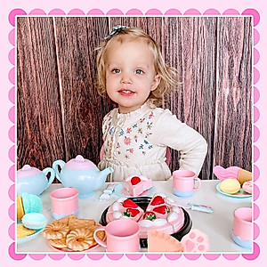 Tagitary Tea Party Set for Little Girls, 52 PCS Kids Pretend Play Toys with Dessert, Ice Cream, Donuts, Teapot, Cups and Carrying Case, Birthday Gift for Toddlers Girls Boys Age 3-6