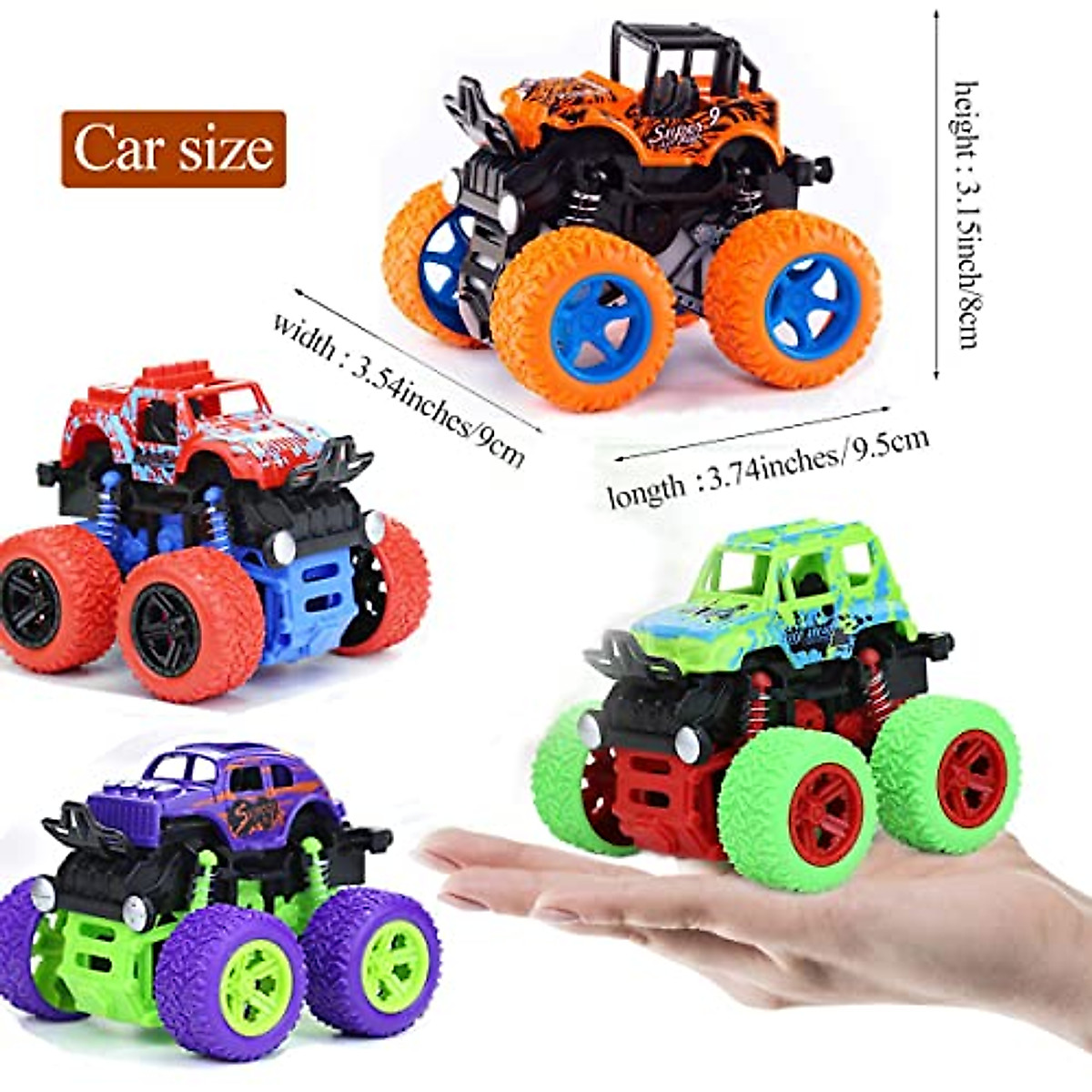 JAFATOY 4 Pack Toy Cars for Kids 3-5 Years Old Boys Girls Monster Trucks Pull Back Car Toy Monster Trucks Toy Toddler Car Toys