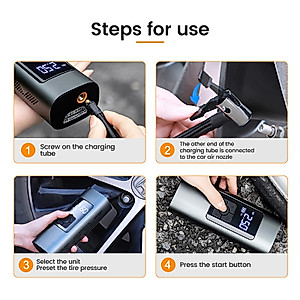 Tire Inflator Air Compressor Portable,Air Pump for inflatables,MekedeTech Rechargeable Battery Powered Electric Bike Air Pump w/Pressure Gauge,150PSI Wireless Pump for Car,Motorcyle,Balls