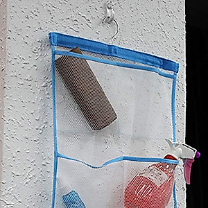 Bathroom Save Space Tub Shower Hanging Mesh Organizer Storage Bag Bathroom Accessories for Dorm Rooms Bathroom Hang on Shower Curtain Rod Liner Hooks